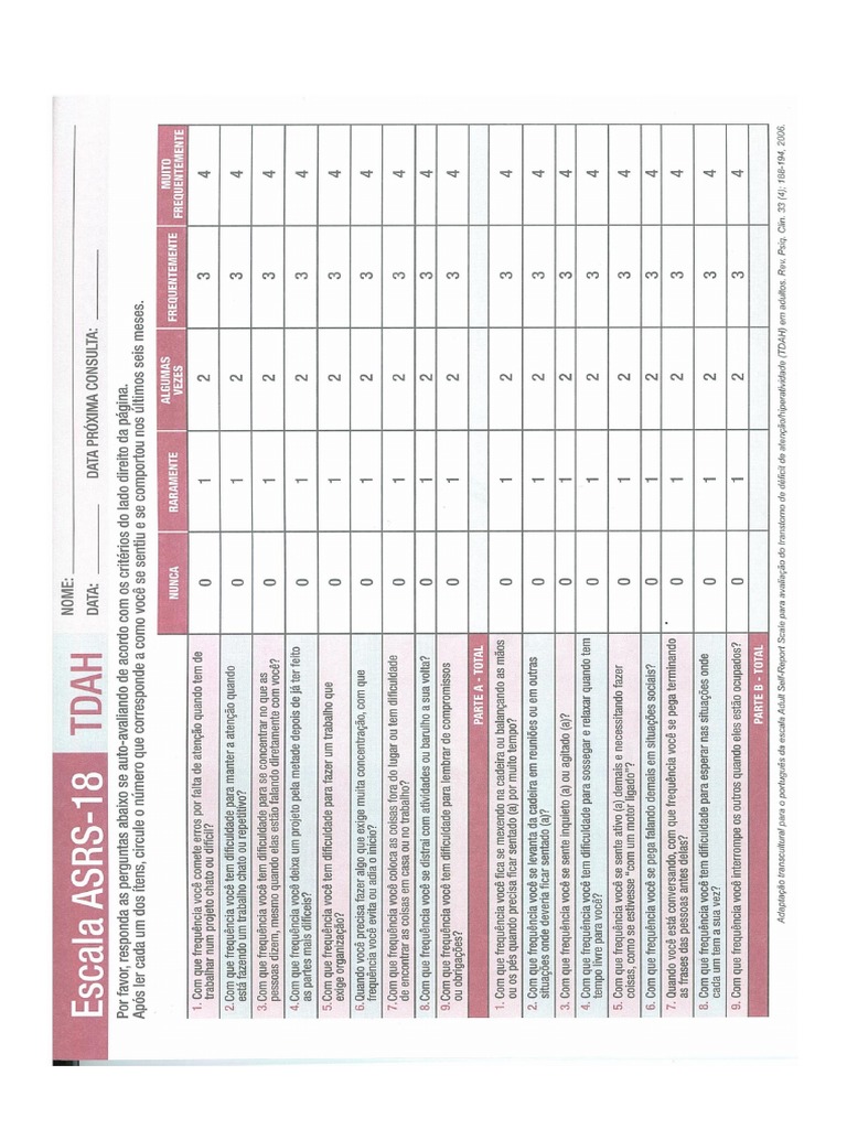 ASRS - Escala TDAH | PDF