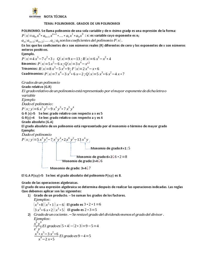 Sesíon 3° 14 Grados de Un Polinomio | PDF | Matemáticas De La ...