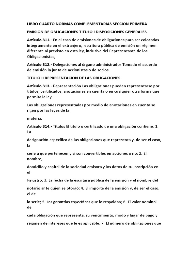 Libro Cuarto Normas Complementarias Seccion Primera | PDF