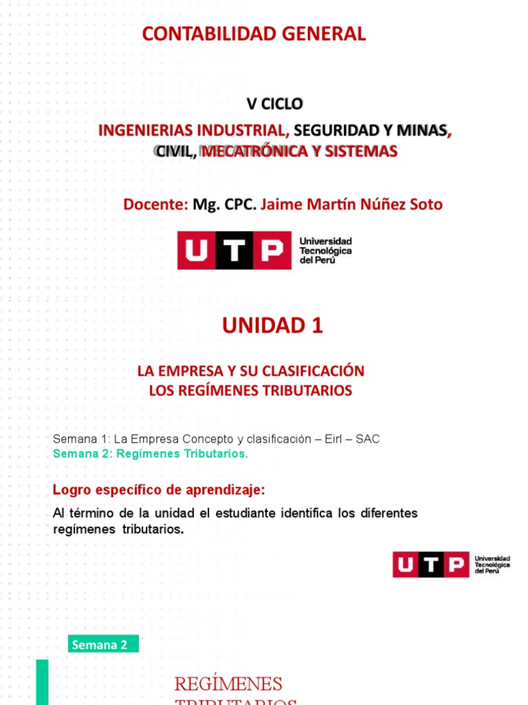 Unidad 1 - Semana 2 Regimenes Tributarios | PDF | Pequeñas y medianas empresas | Impuestos