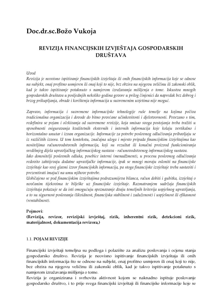 Revizija Financijskih Izvjestaja Gospodarskih Drustava | PDF