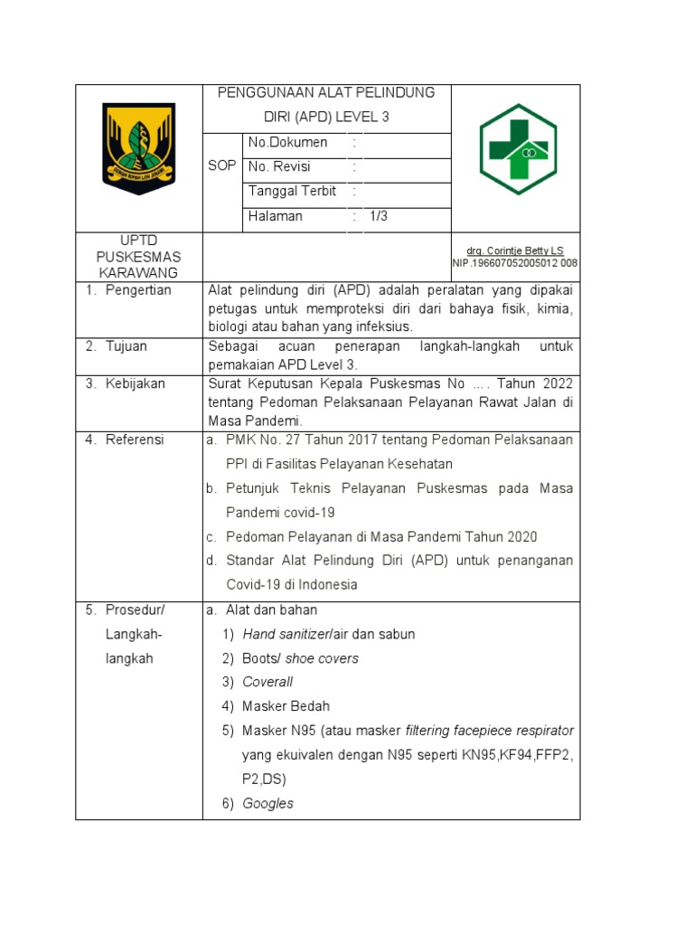Panduan Penggunaan APD Level 3 | PDF