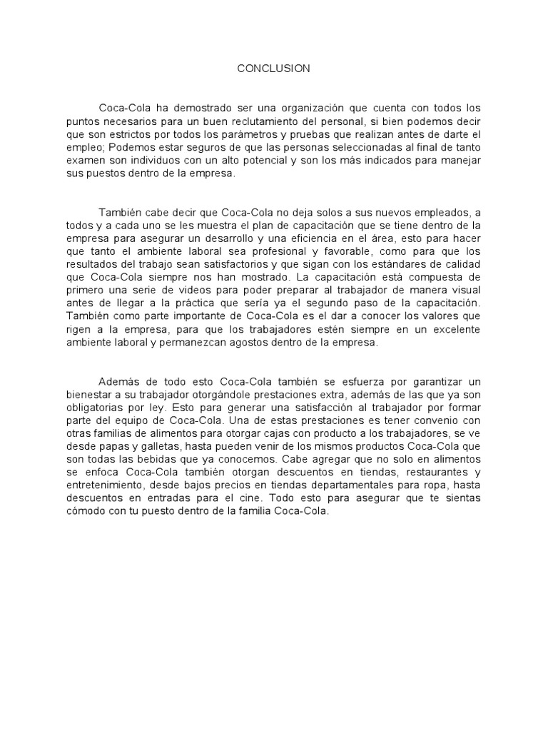 Conclusion de Coca-Cola | PDF | Business | Coca Cola