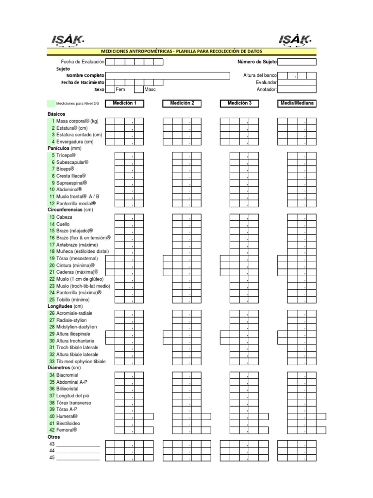 Proforma ISAK Perfil Completo | PDF | Anatomía humana