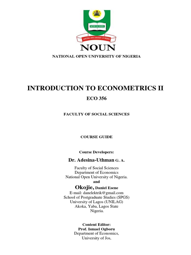Introduction To Econometrics ECO 356 Course Guide and Course Material | PDF | Regression ...