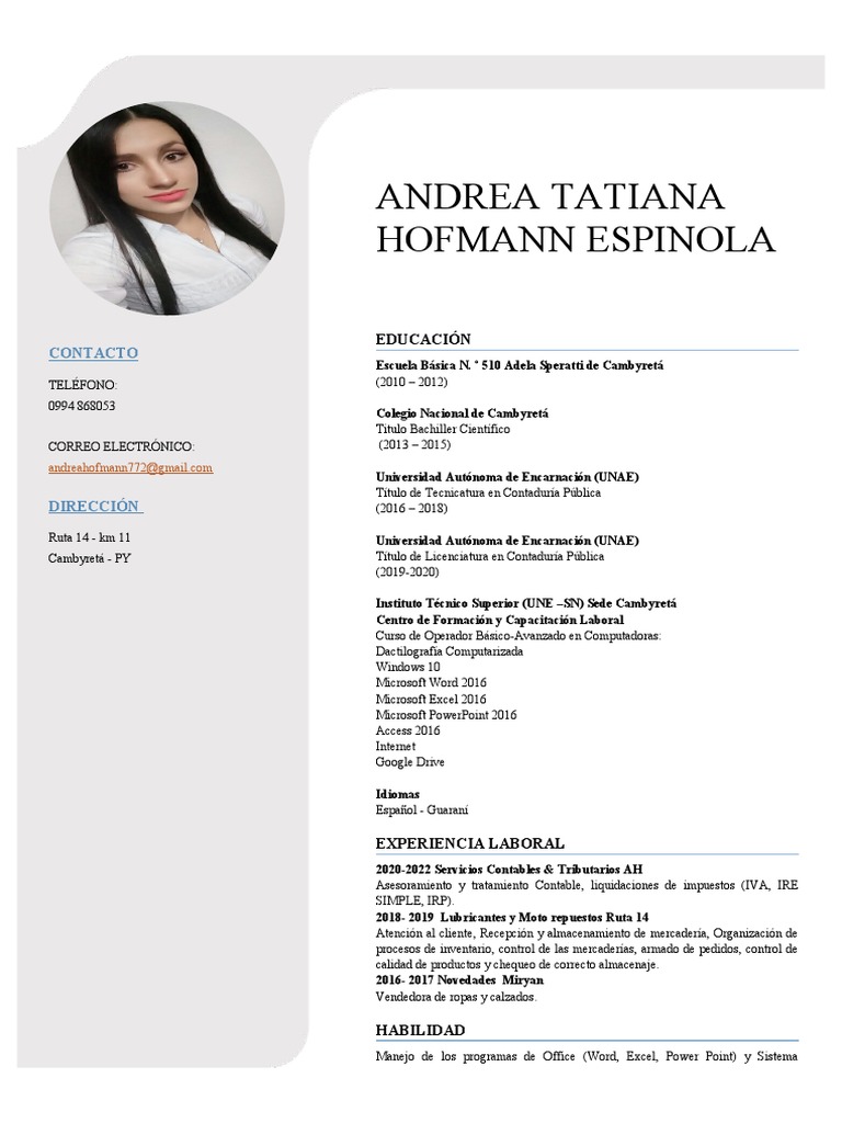 Curriculum ANDREA HOFMANN | Descargar gratis PDF | Microsoft | Microsoft Office