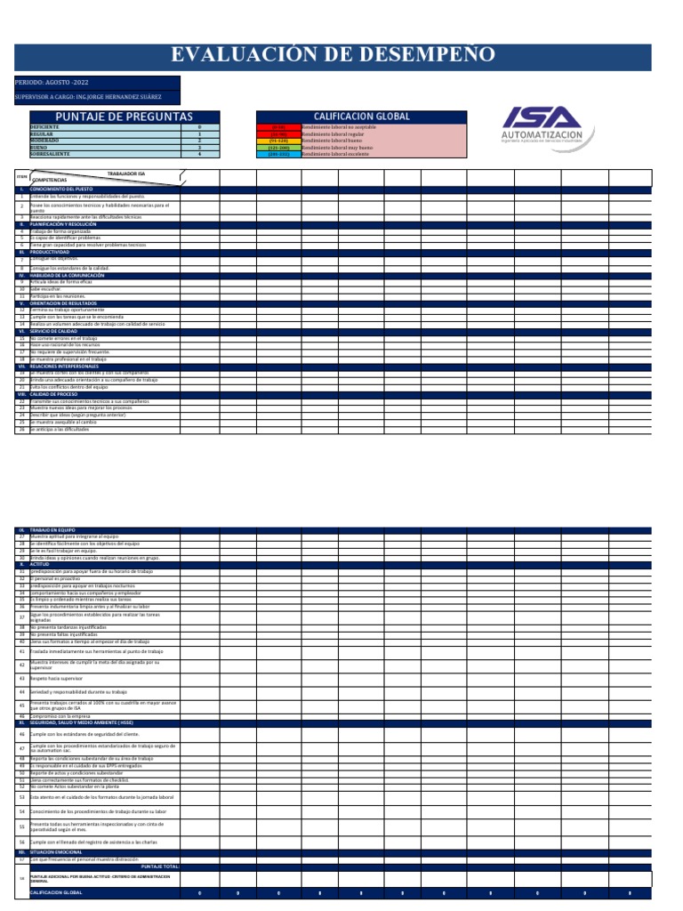2022 Formato EVALUACION ISA AUTOMATION | PDF | Evaluación