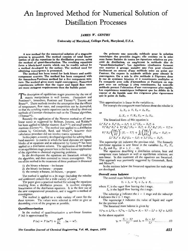 An Improved Method For Numerical Solution of Distillation Processes ...