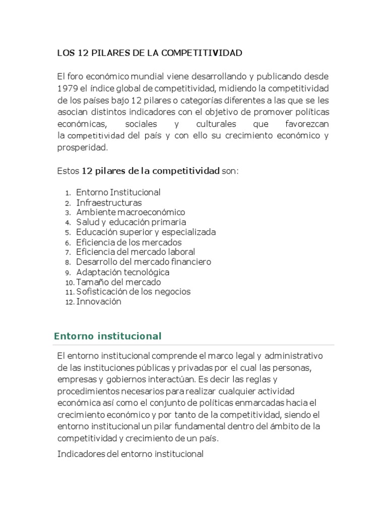 12 Pilares de La Competitividad | PDF | Mercado (economía) | Business
