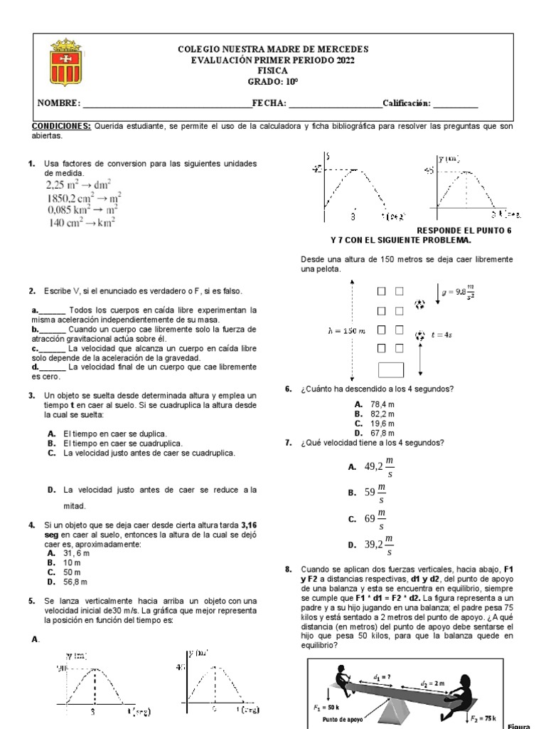 Examen Final Fisica 10 | PDF | Masa | Aceleración