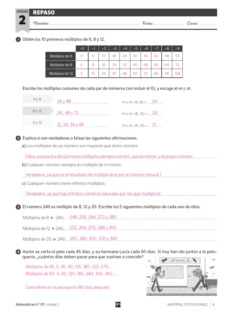 Solución Múltiplos y Divisores | PDF | Matemática Elemental | Aritmética