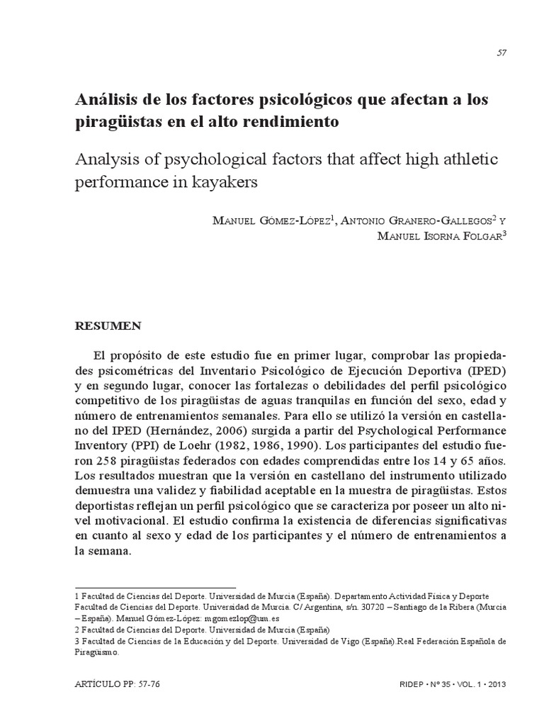 Análisis sicológico del piragüista | PDF | Sicología | Conceptos ...