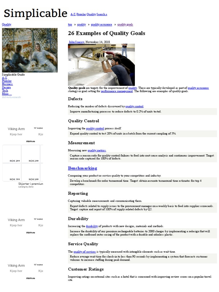26 Examples of Quality Goals - Simplicable | PDF | Quality Assurance ...