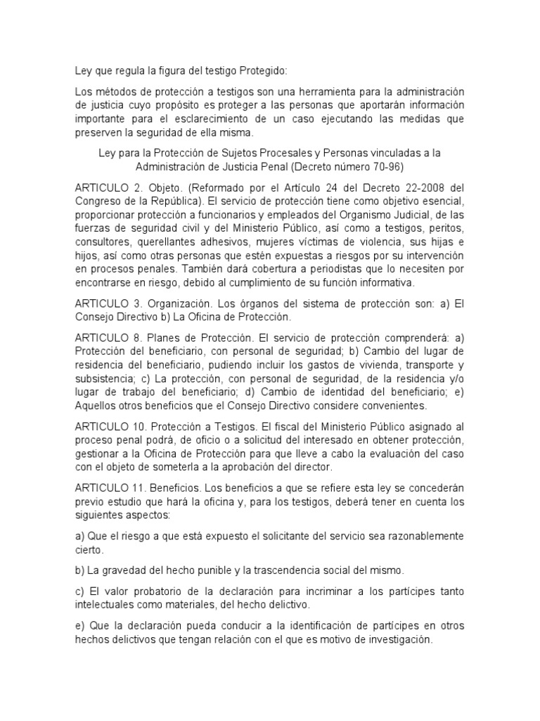 Ley Que Regula La Figura Del Testigo Protegido | PDF | Valores ...