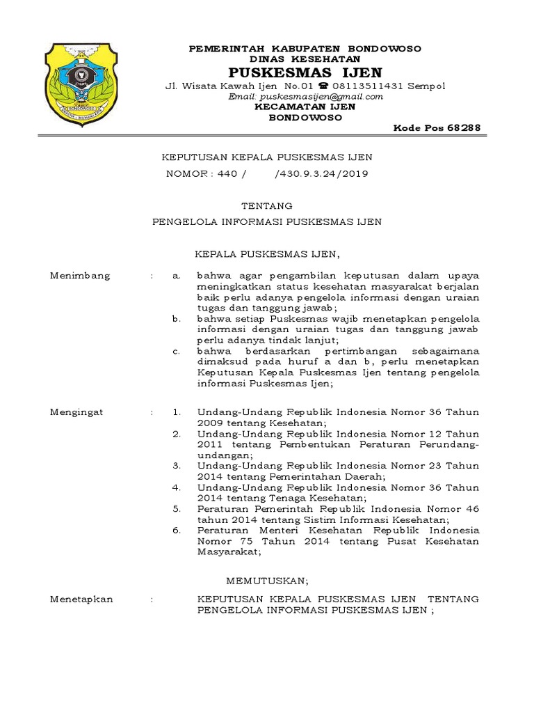 SK 12 Pengelola Informasi Dengan Uraian Tugas Dan Tanggungjawab | PDF | Kesehatan Holistik