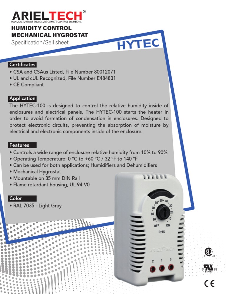 Folleto Higrostatos Mecanicos Ariel Tech | PDF | Switch | Alternating ...