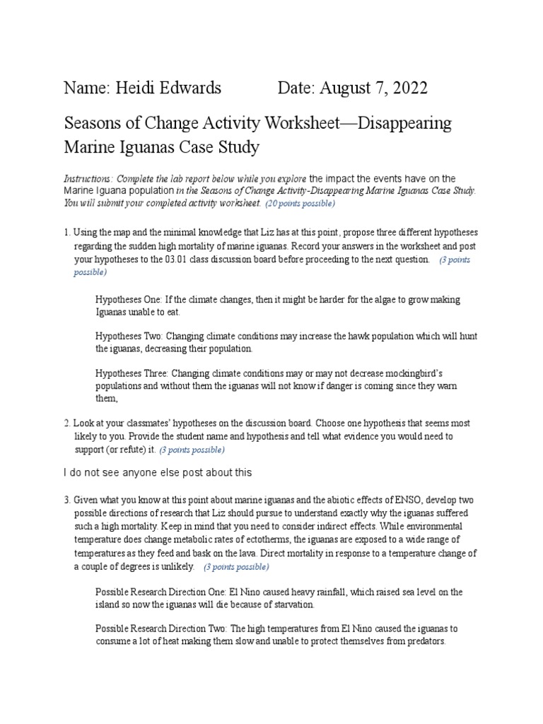 Seasons of Change Activity Worksheet | PDF | El Niño | Predation