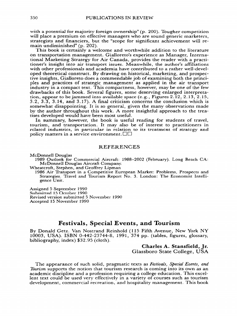 Getz, D. 1991. Events - Book Chapter | PDF | Tourism