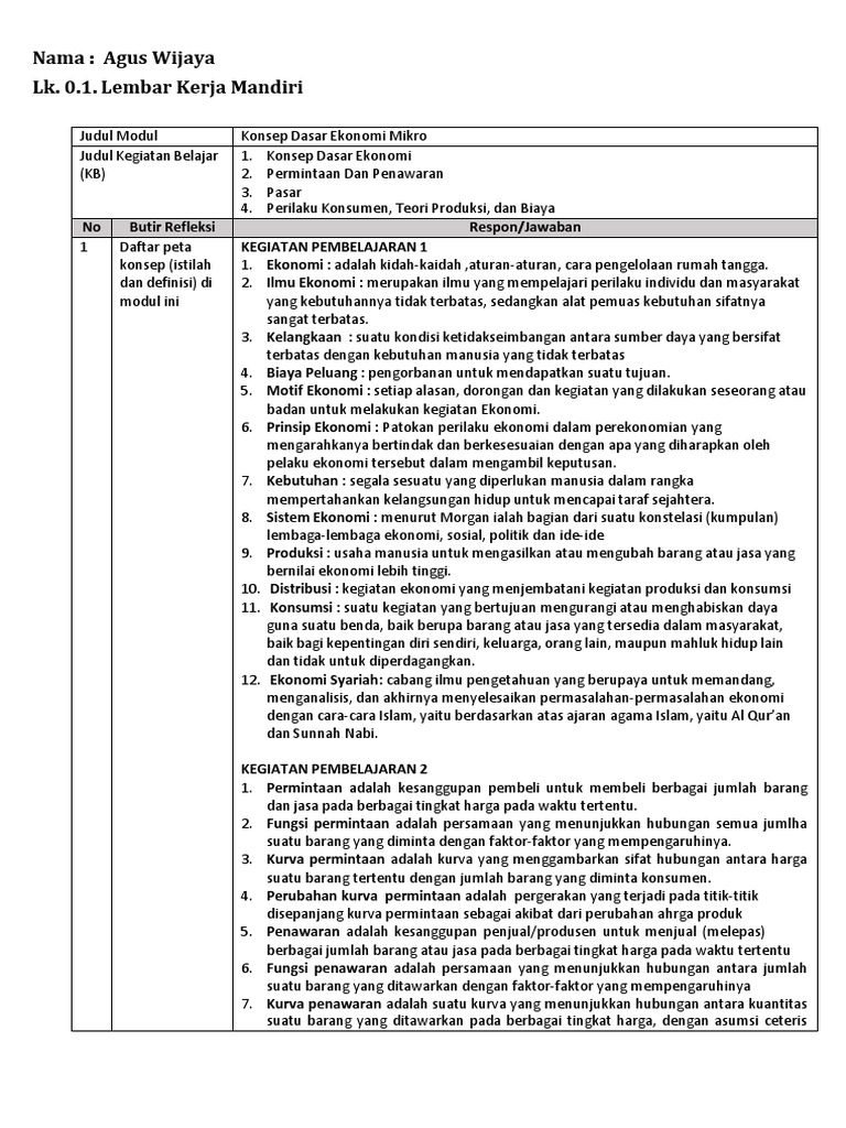 Lembar Kerja Belajar Mandiri Ekonomi PPG 2022 Angkatan 1 Modul 1 6 | PDF