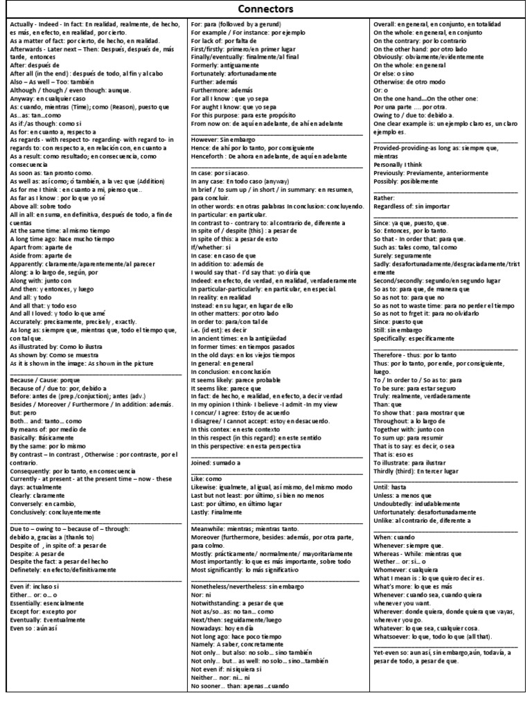 Lista de conectores en inglés | PDF