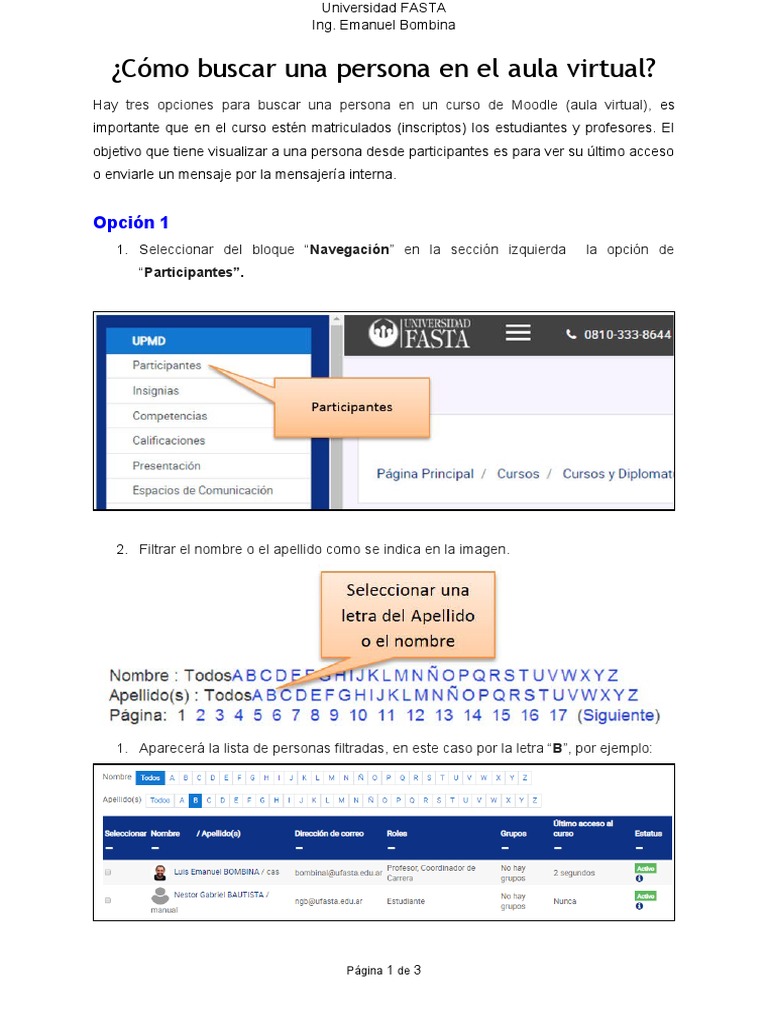 Buscar personas en aula virtual FASTA | PDF