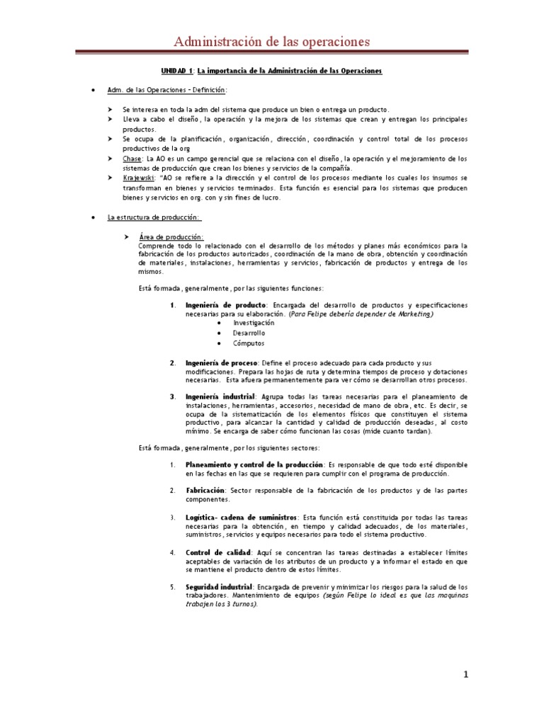 Administracion de Las Operaciones Resumen | PDF | Calidad (comercial) | Producto (Negocio)