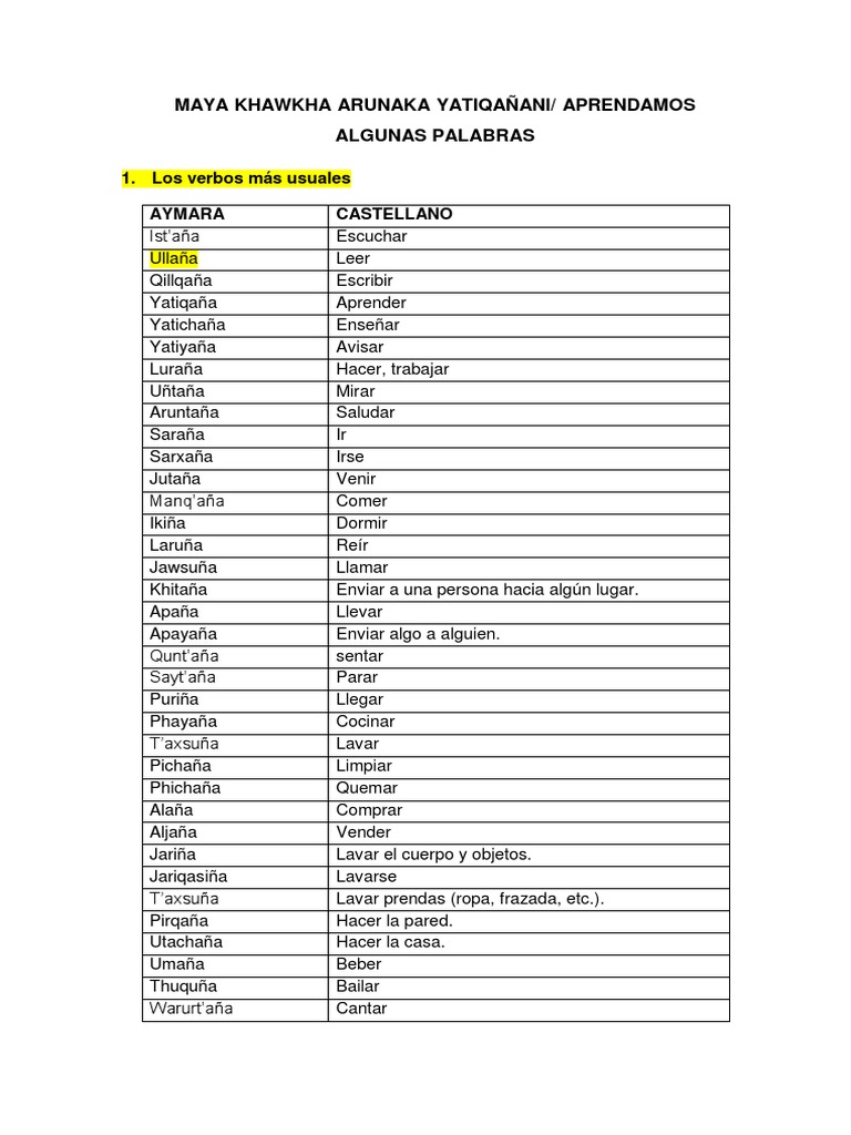 Vocabulario Aimara | PDF | Lingüística