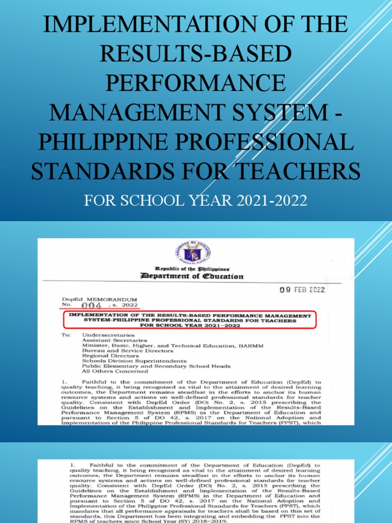 RPMS PPST 2021 2022 Guidelines | PDF | Teaching Method | Learning