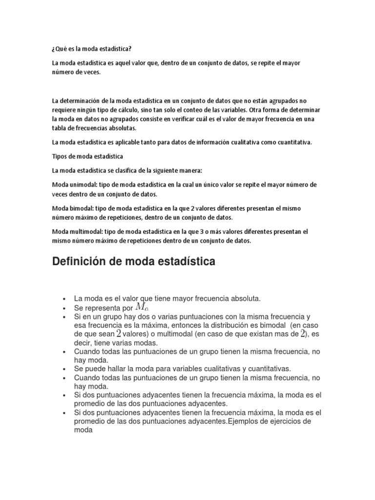 Qué Es La Moda Estadística | PDF