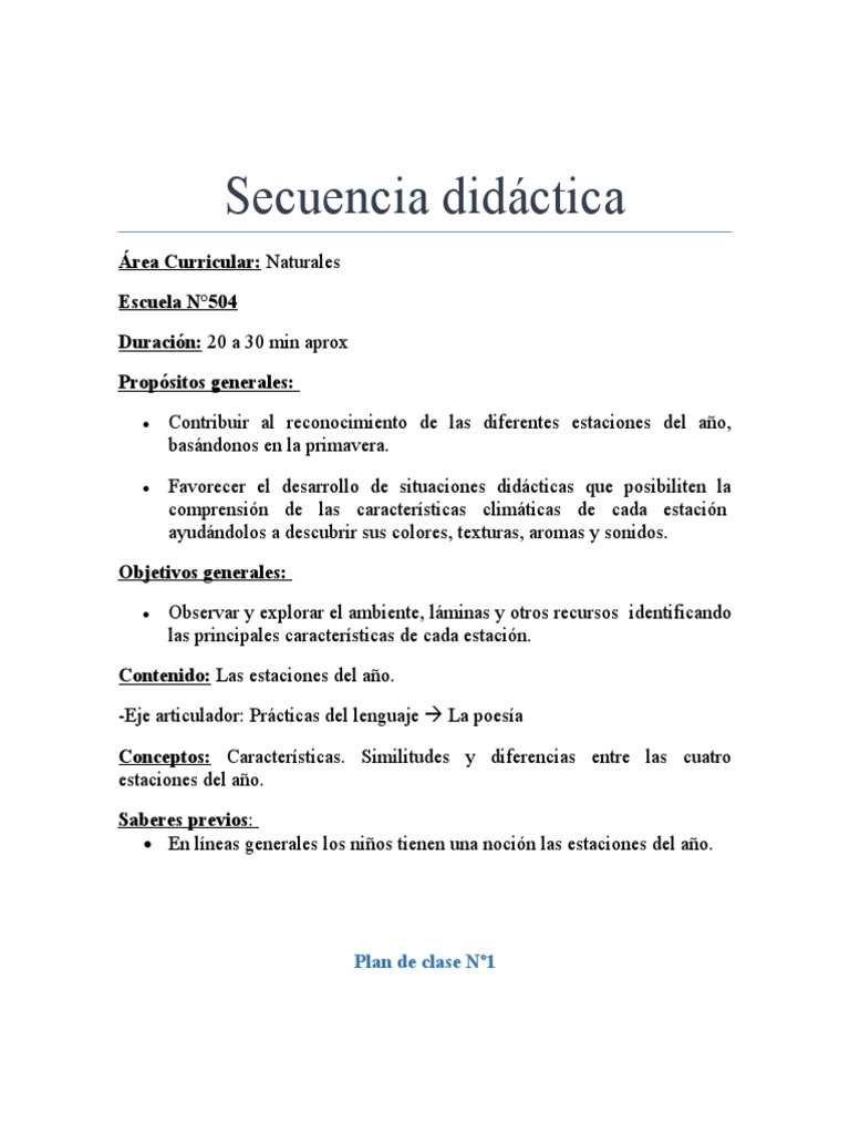 Secuencia Didáctica: La Primavera en Niños | PDF | Temporada de ...