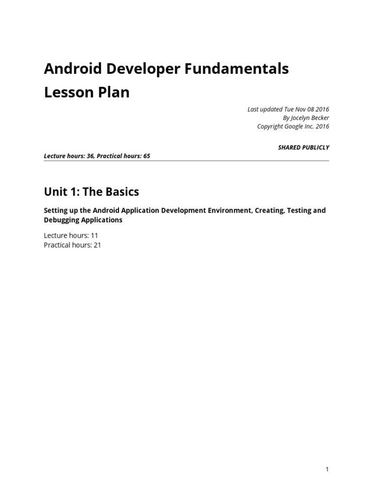Lesson Plan For Android Developer Fundamentals | Download Free PDF | Menu (Computing) | Computer ...