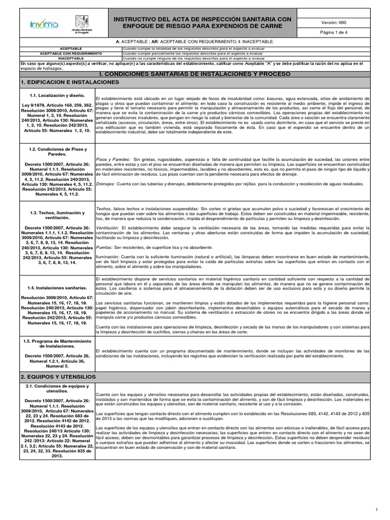 Instructivo Acta de Ivc Expendios de Carnes | PDF | Agua | Agua potable