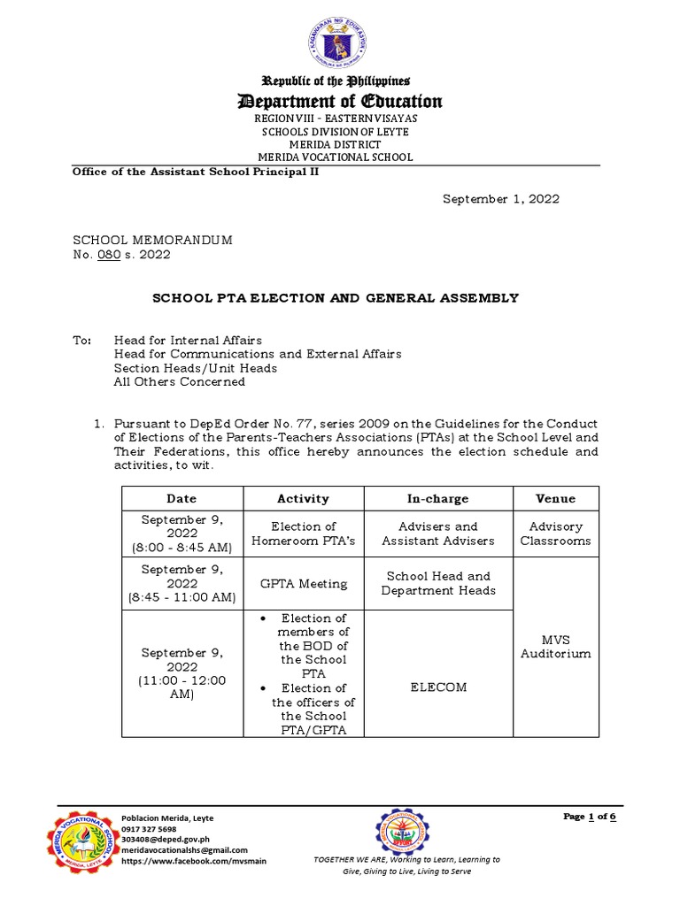 SM - 080s.2022 - School PTA Election and General Assembly | PDF ...