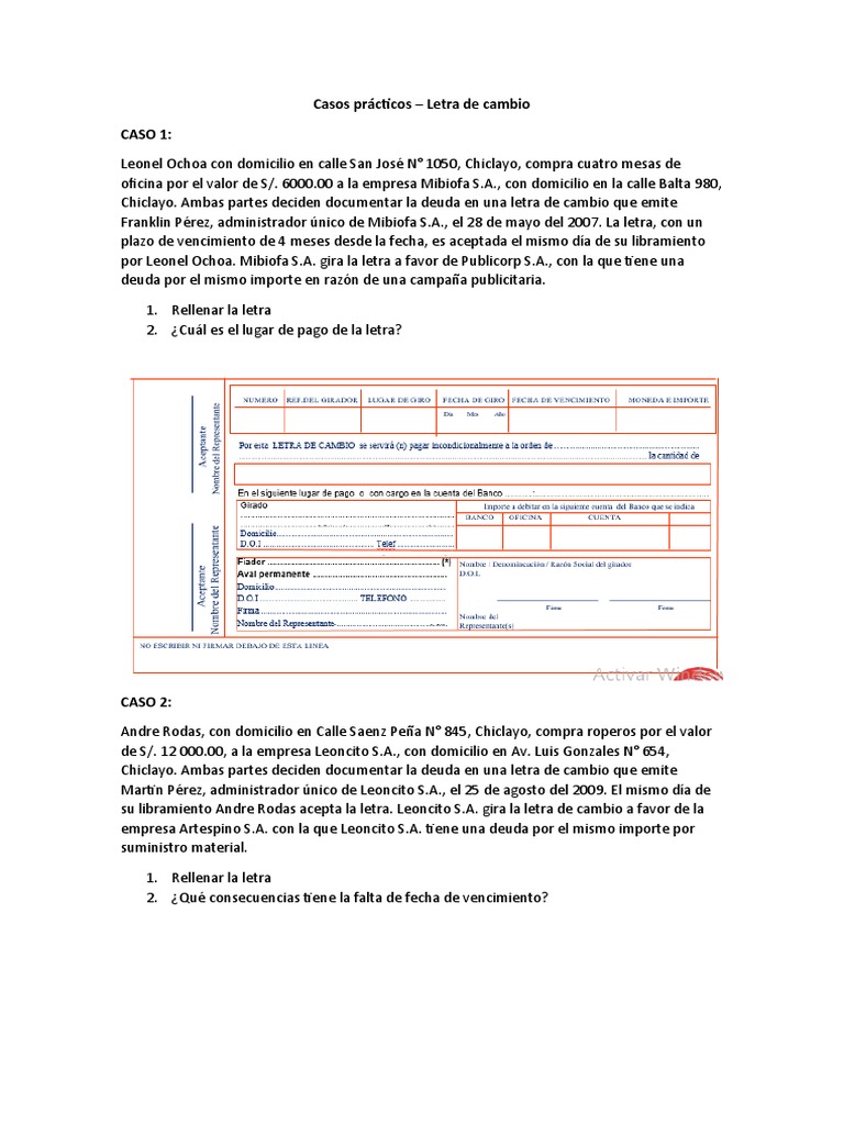 Casos Prácticos - Letra de Cambio | PDF