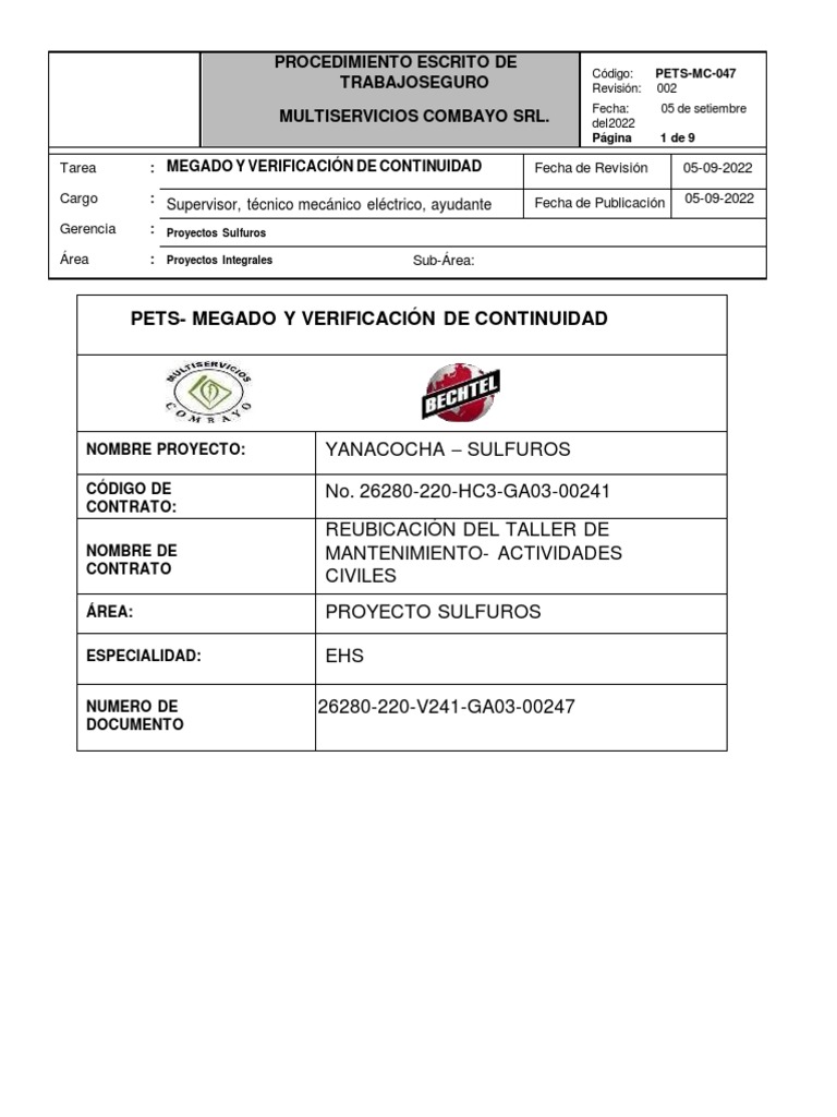 47.-PETS-MC-047 Megado y Verificacion de Continuidad | PDF ...