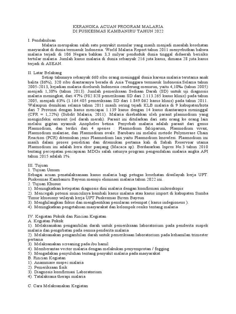 Kerangka Acuan Program Malaria | PDF