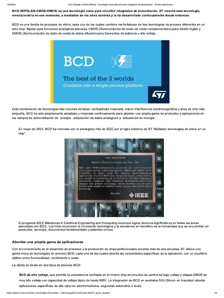 BCD (Bipolar-CMOS-DMOS) - Tecnología Cl.. | PDF