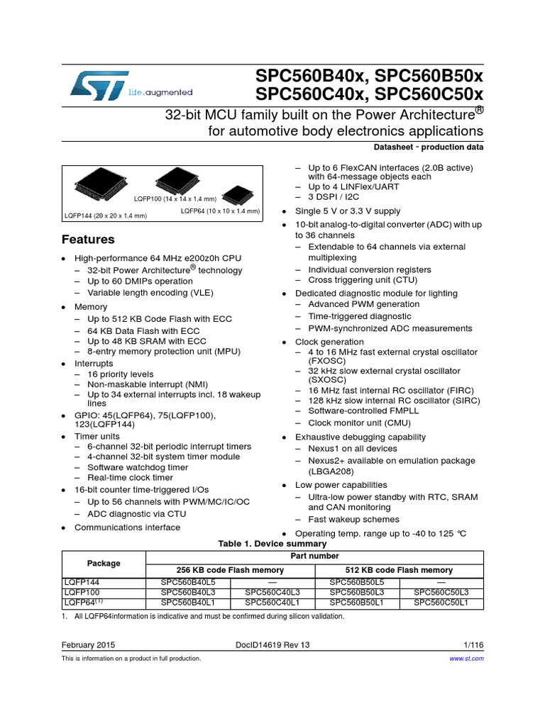 32-Bit Power Architecture MCU For Automotive Body and Gateway ...