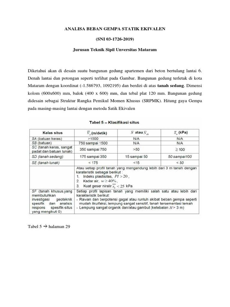 Analisa Beban Gempa Statik Ekivalen 2019 | PDF | Metode & Bahan Ajar