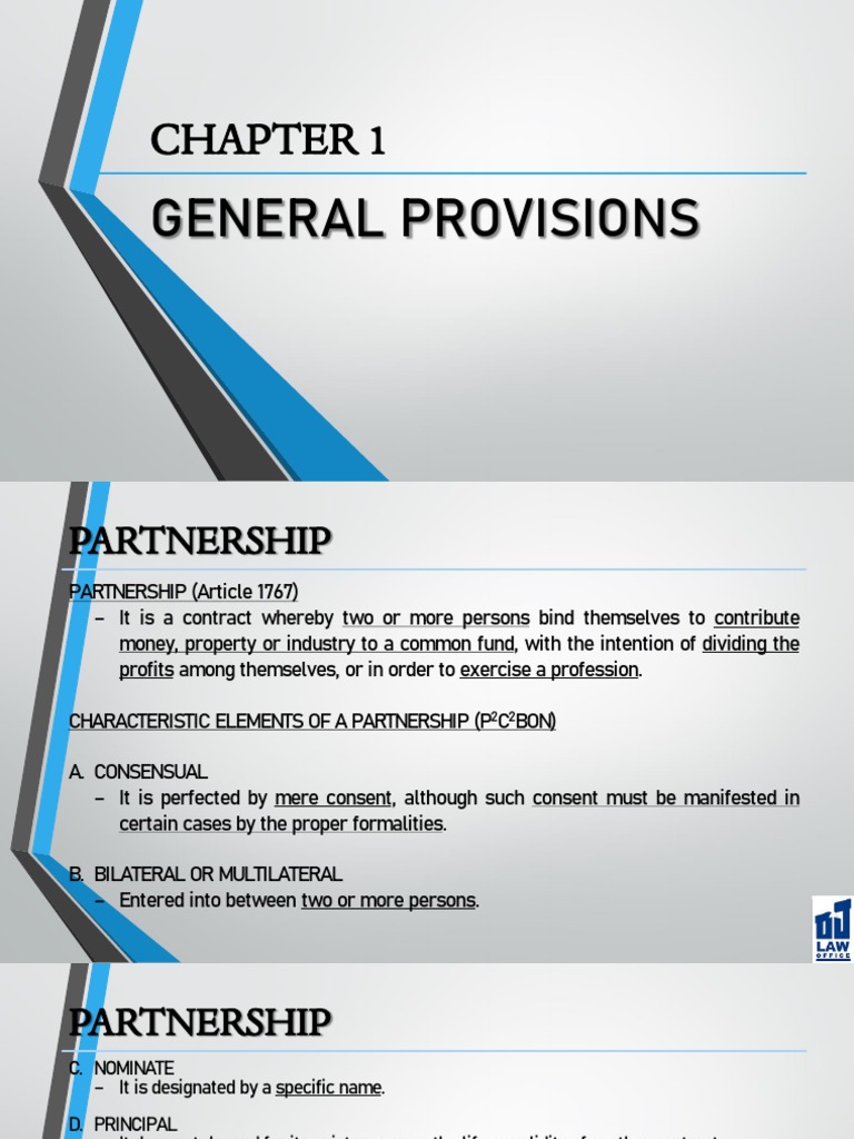 Partnerships Chapter 1 General Provisions | PDF | Partnership | Marriage