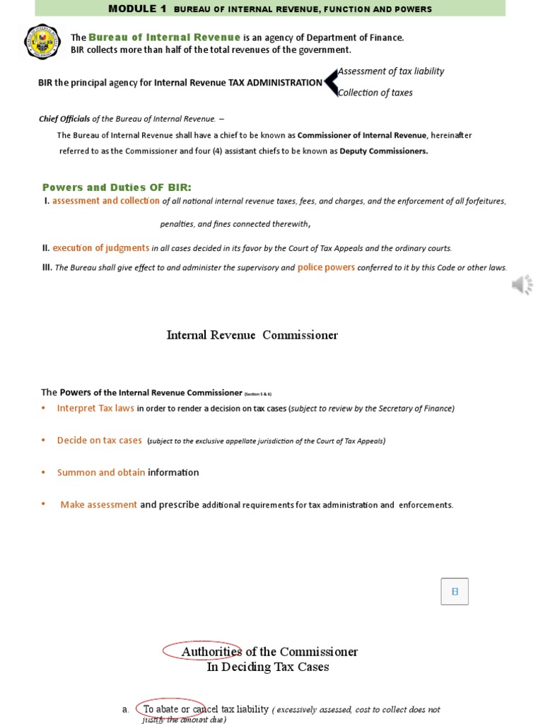 Module 1 Bureau of Internal Revenue, Functions and Powers | PDF ...