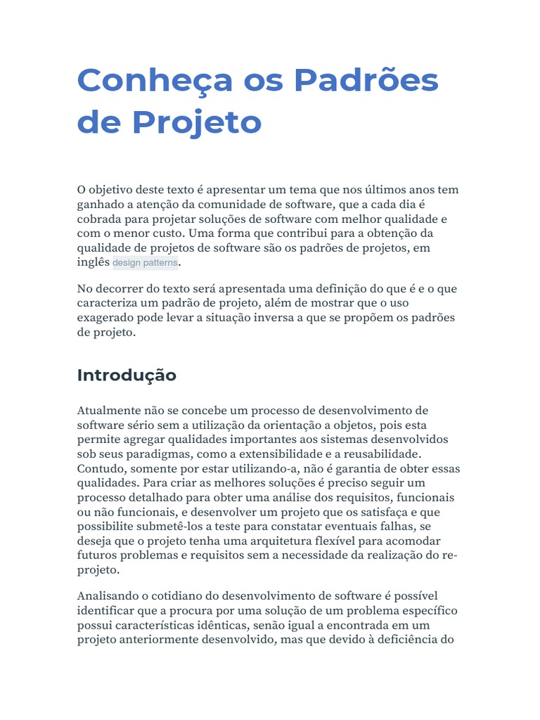 Conheça Os Padrões De Projeto Pdf Padrão De Design De Software