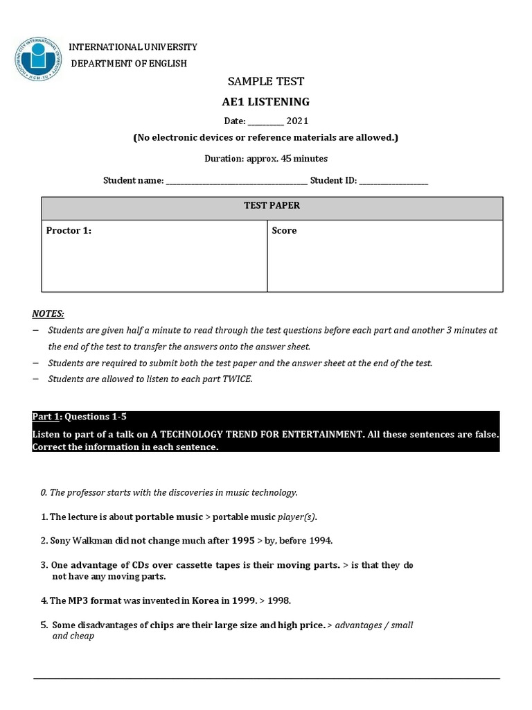 Ae1 Sample Test Pdf Slang Linguistics