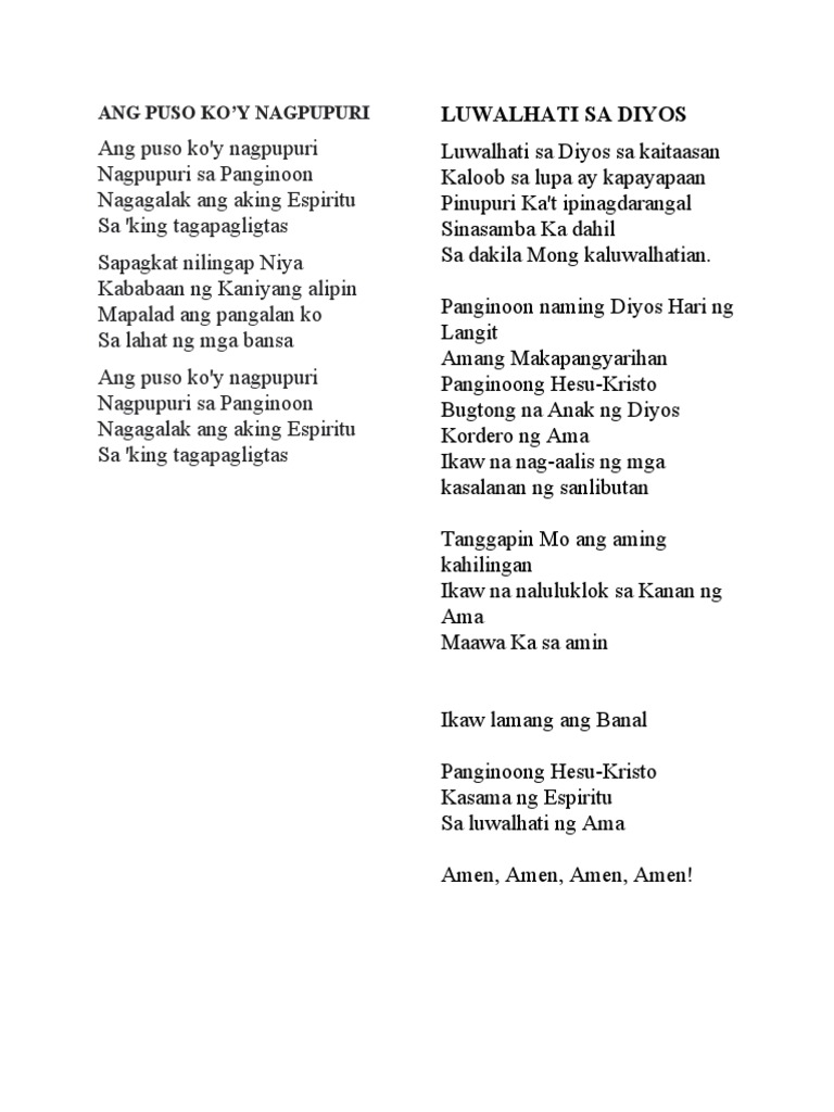 Ang Puso Ko'Y Nagpupuri: Luwalhati Sa Diyos | PDF