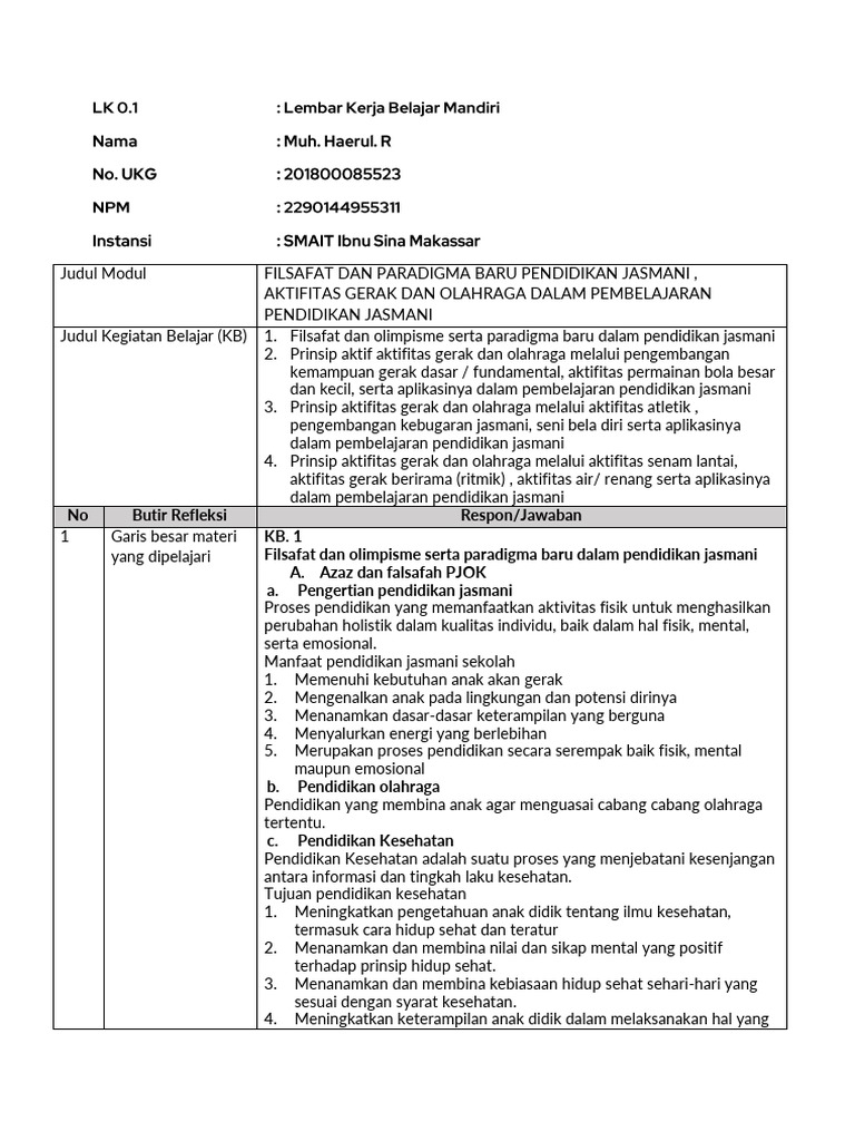 Lk. 0.1 Modul 2 Propesional Filsafat Dan Paradigma Baru Penjas, Aktifitas Gerak Dan Olahraga DLM ...