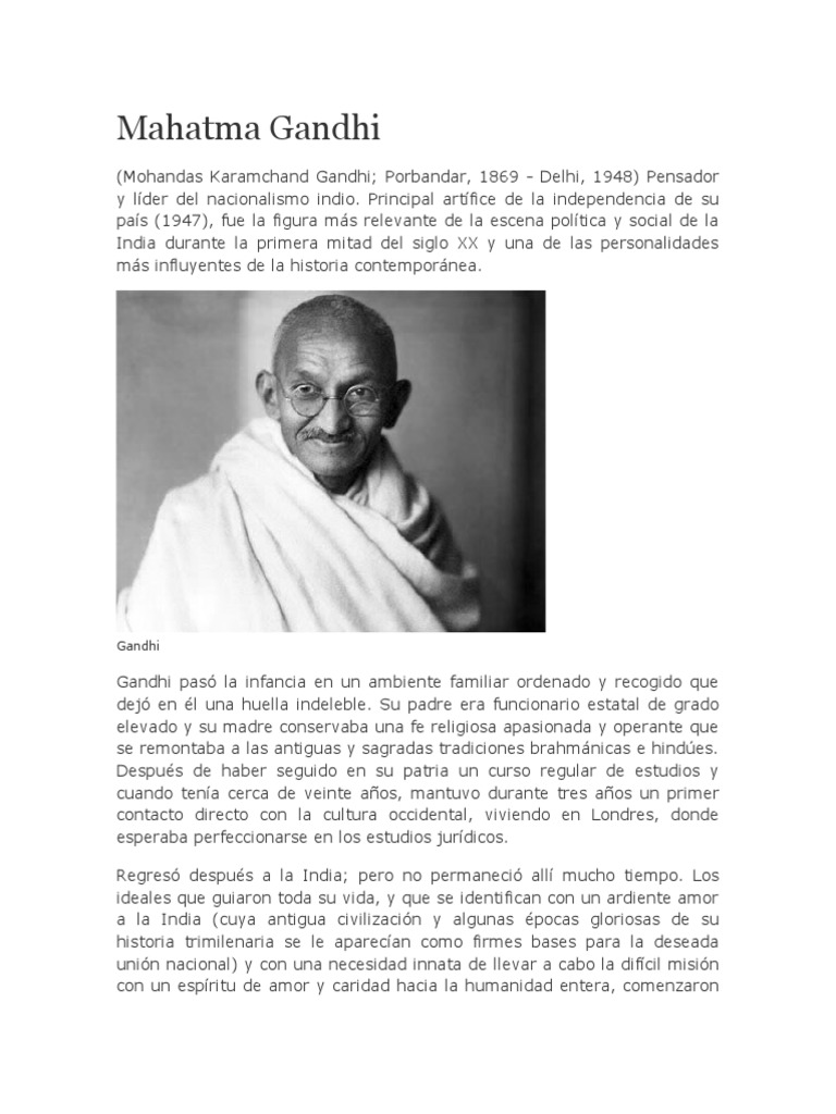Biografía de Mahatma Gandhi | PDF | Mahatma Gandhi
