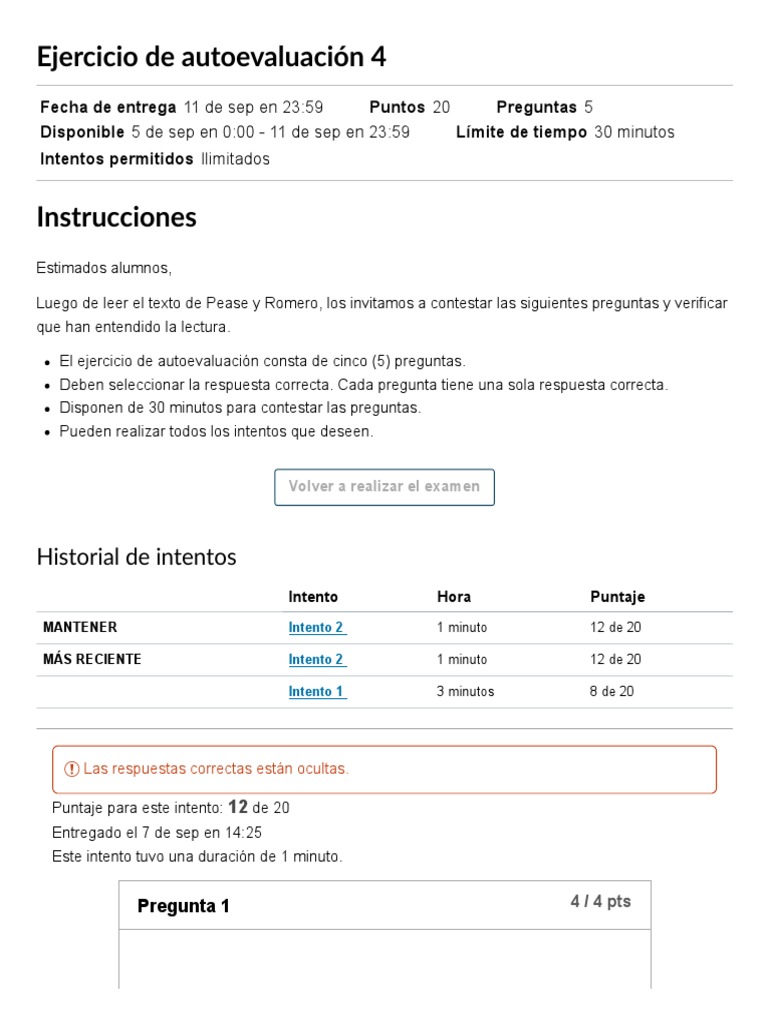 Ejercicio de Autoevaluación 4 - PROBLEMAS Y DESAFIOS EN EL PERU ACTUAL (34419) | PDF