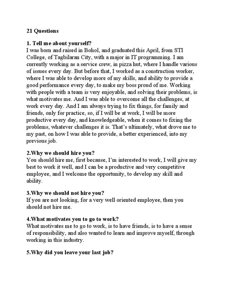 21 Questions for Job Applicants | PDF