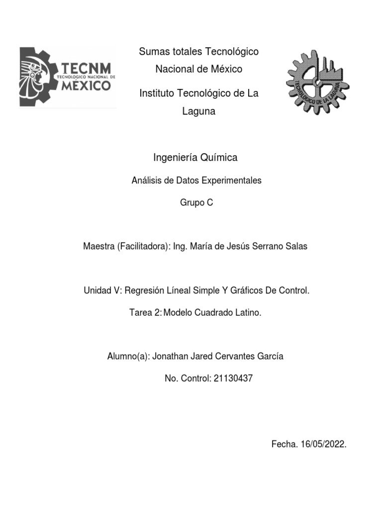 Tarea 2. Modelo Cuadrado Latino | PDF | Análisis de variación | Diseño de experimentos
