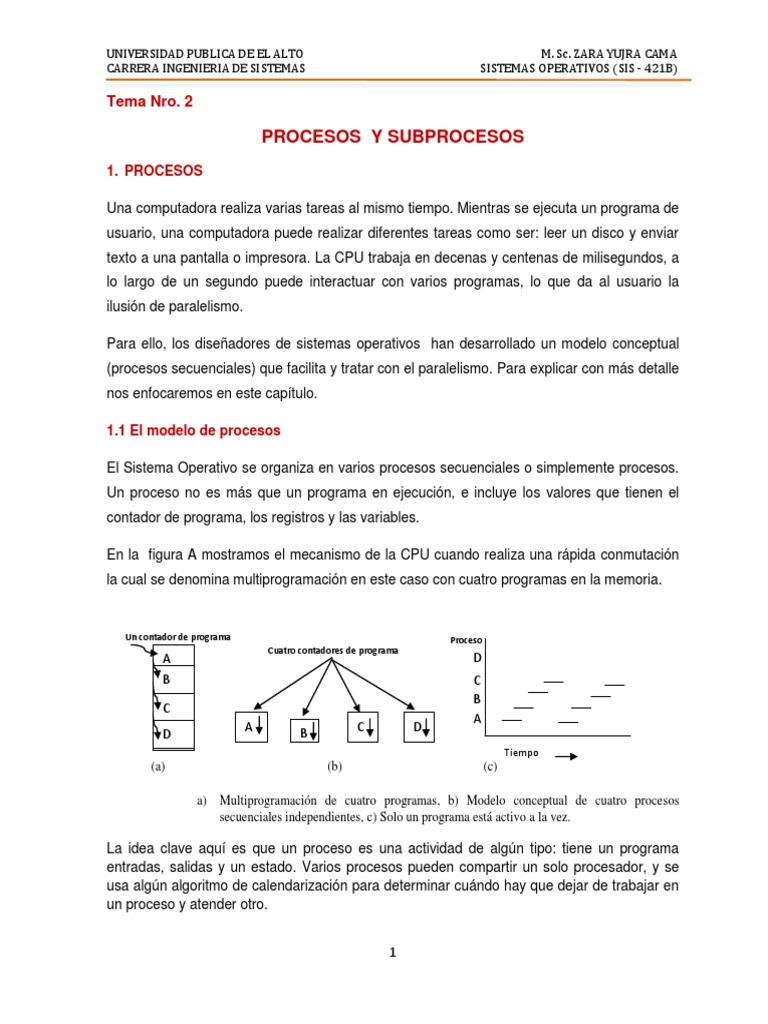 Tema Nro. 2 Procesos y Subprocesos - Documento | PDF | Proceso (Computación) | Hilo (Computación)